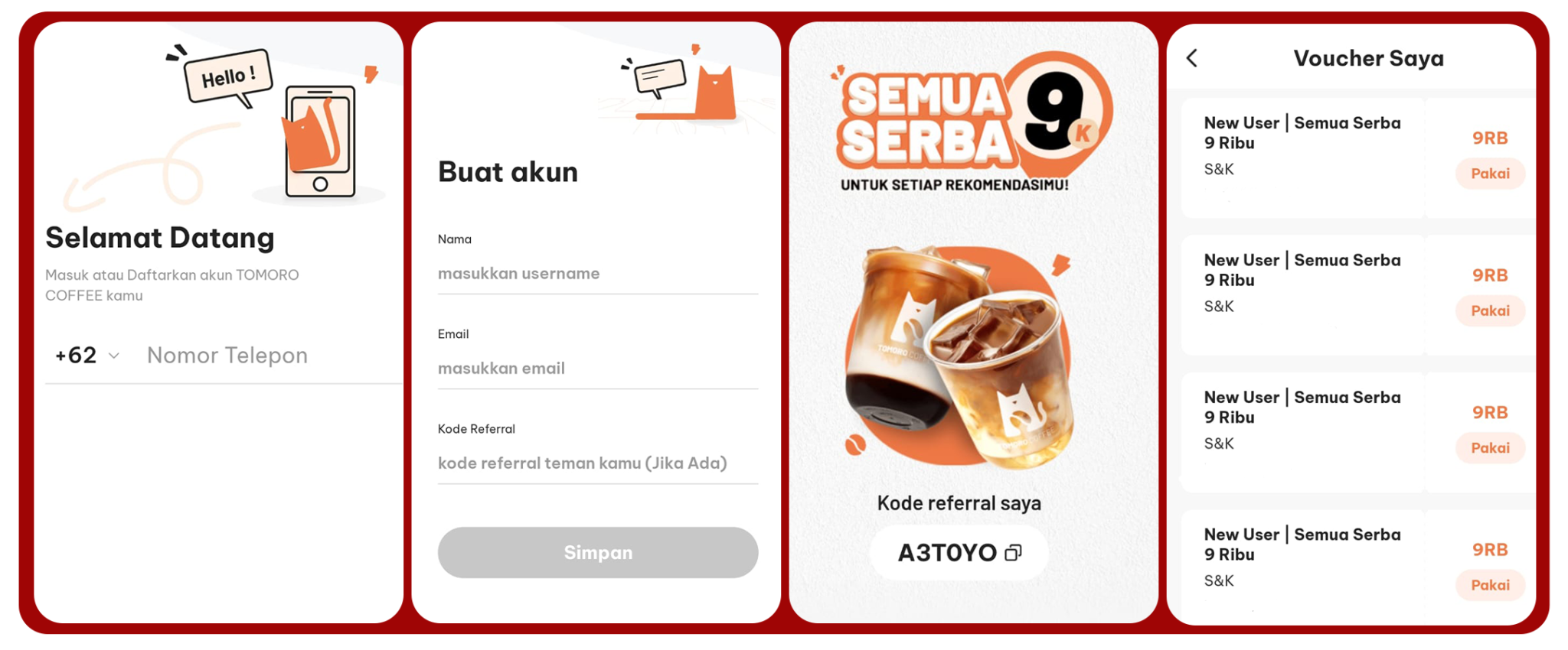 Kode Referral Aplikasi TOMORO Coffee A3T0YO